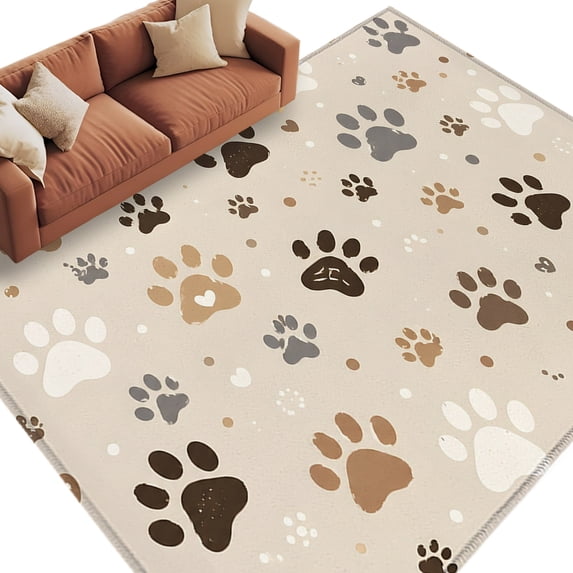 Area Rug 5x8ft, Brown White Dog Paw Prints Washable Rugs for Living ...
