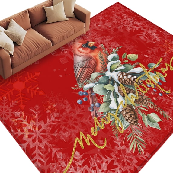 Area Rug 5x8ft, Christmas Pine Cone and Cardinal Bird Washable Rugs for ...
