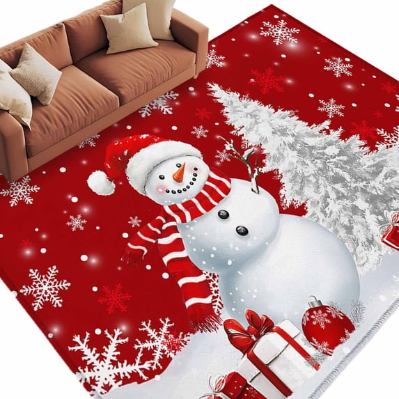 Area Rug 5x8ft, Christmas Tree Winter Snowman Washable Rugs for Living ...