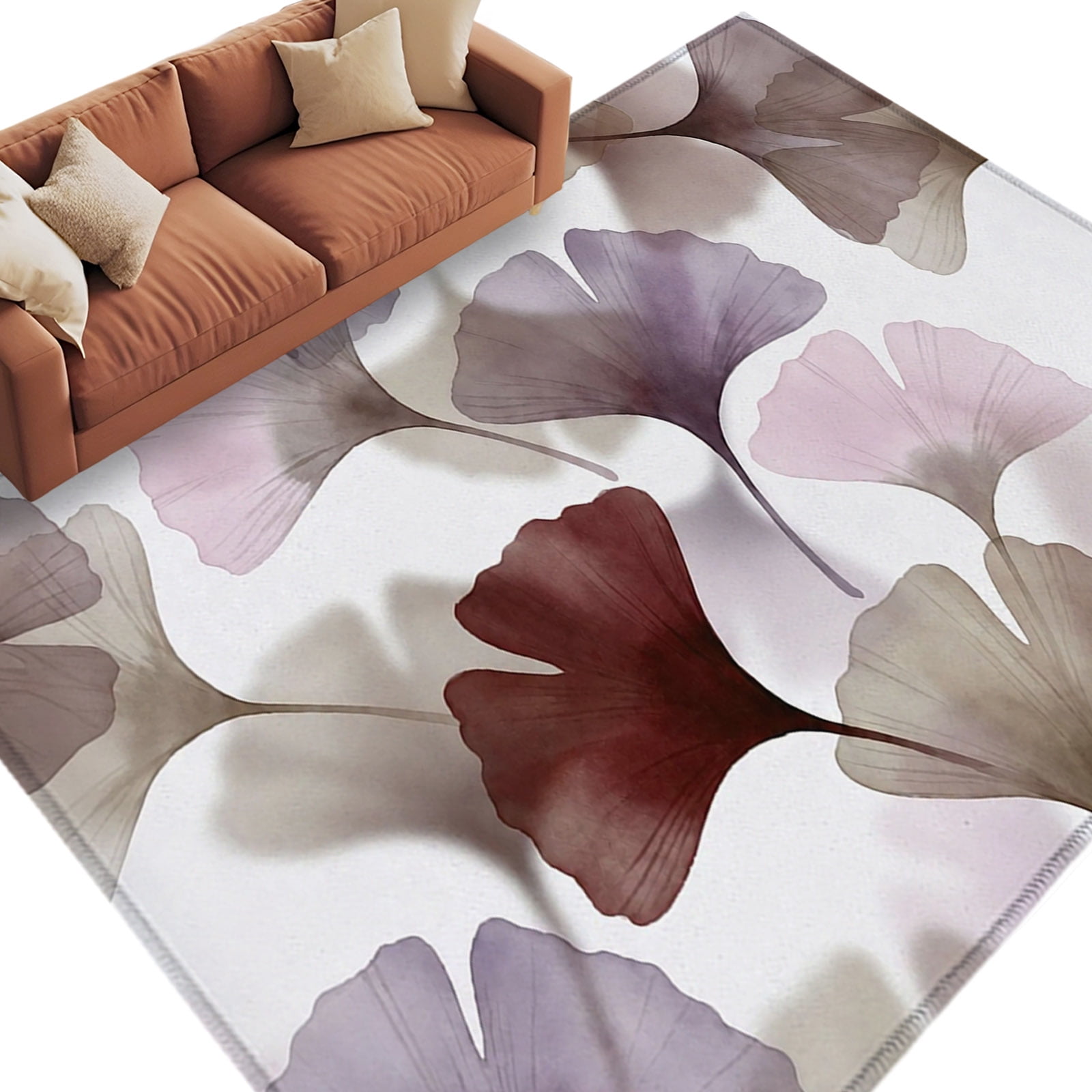 Area Rug 5x8ft, Country Ginkgo Leaves Seamless Washable Rugs for Living ...