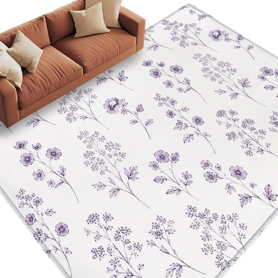 Area Rug 5x8ft, Country Purple Flower Leaf Washable Rugs for Living ...