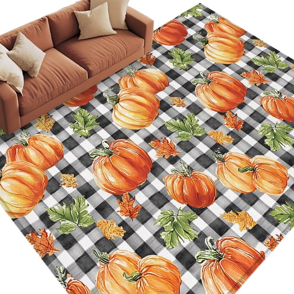 Area Rug 5x8ft, Fall Pumpkin Maple Leaf Thanksgiving Washable Rugs for ...