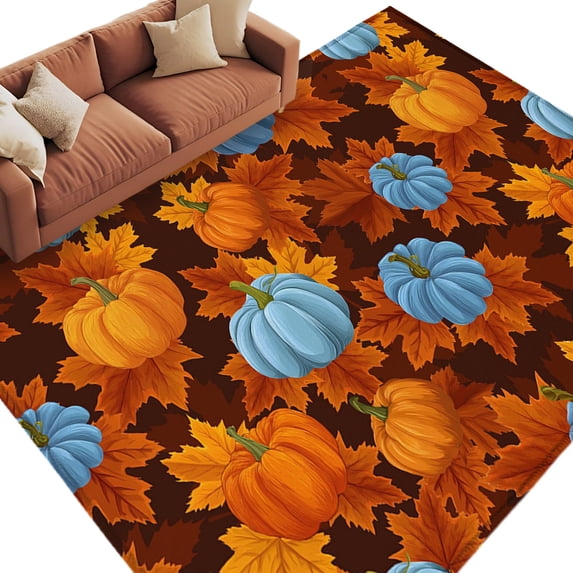 Area Rug 5x8ft, Fall Thanksgiving Pumpkin Teal Washable Rugs for Living ...