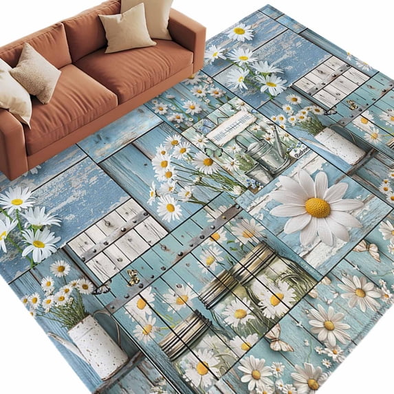 Area Rug 5x8ft, Farm Daisies Flowers Washable Rugs for Living Room ...