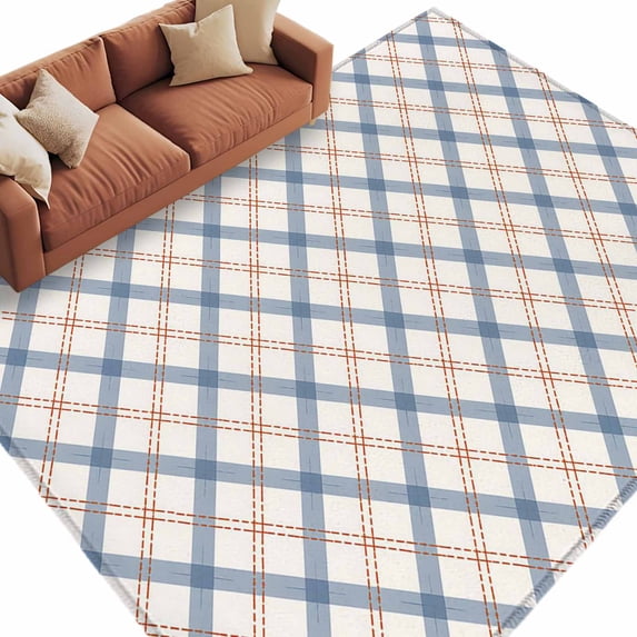 Area Rug 5x8ft, Farm Orange Blue Lattice Washable Rugs for Living Room ...