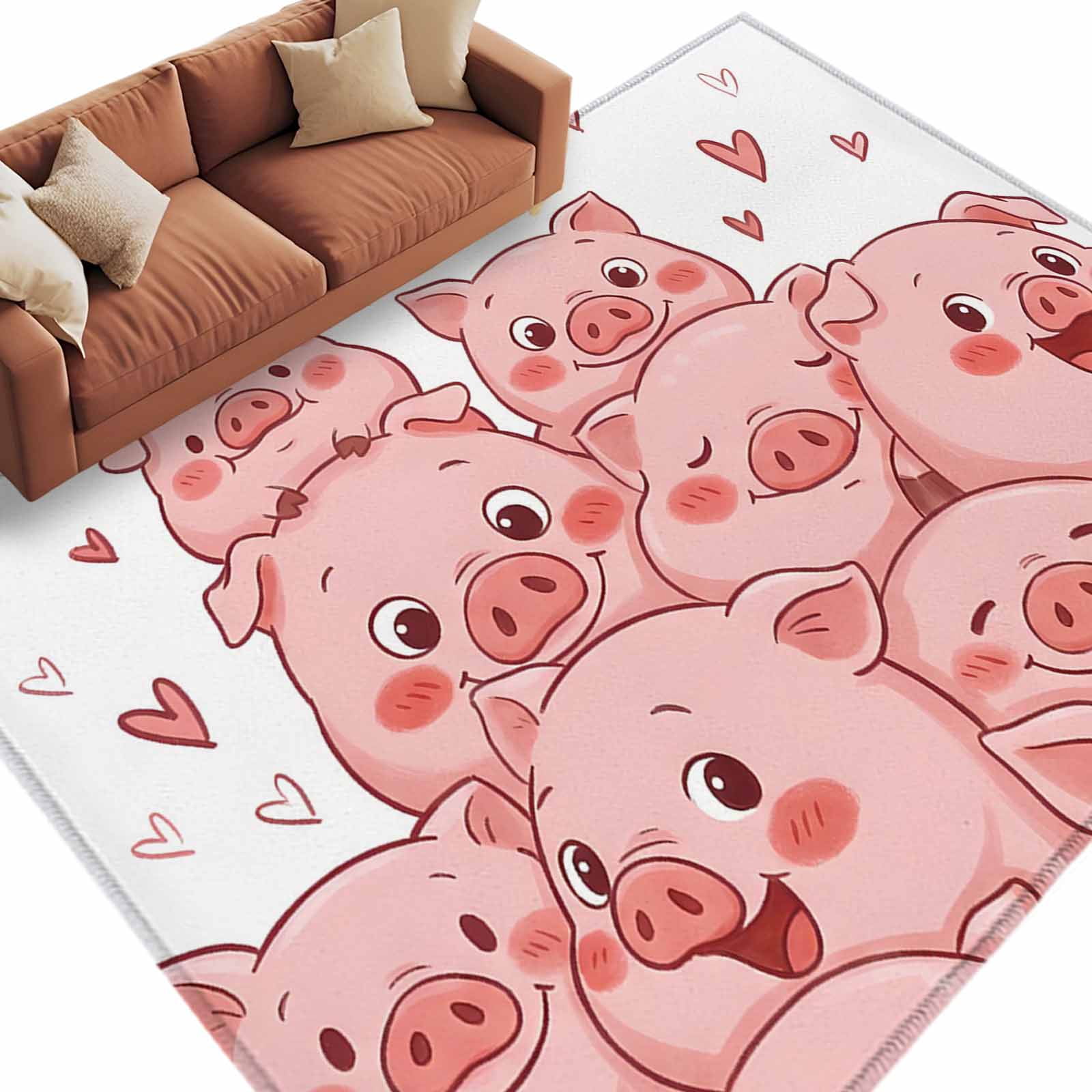 Area Rug 5x8ft, Funny Cute Pink Pig Hearts Washable Rugs for Living ...