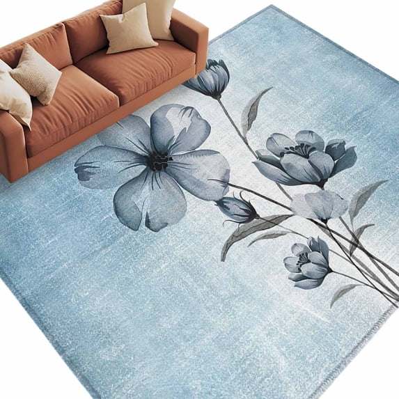 Area Rug 5x8ft, Gradient Blue Flower Still Life Washable Rugs for ...