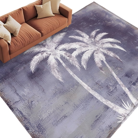 Area Rug 5x8ft, Gradient Purple Palm Tree Minimalist Washable Rugs for ...