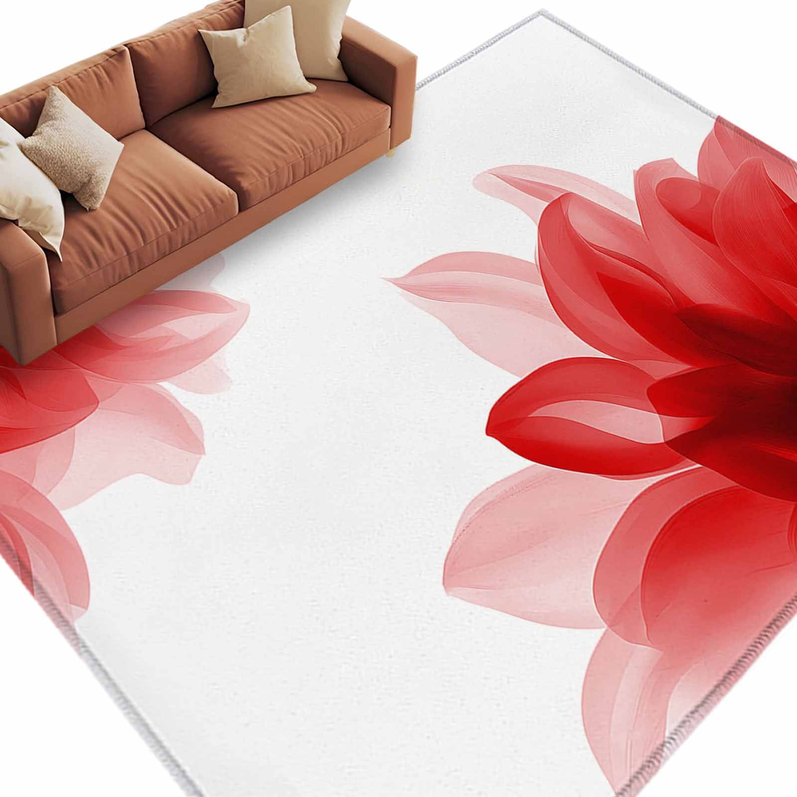 Area Rug 5x8ft, Gradient Red Flower Washable Rugs for Living Room ...