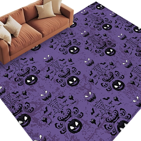 Area Rug 5x8ft, Halloween Haunted Pumpkin Ghost Black Bats Washable ...