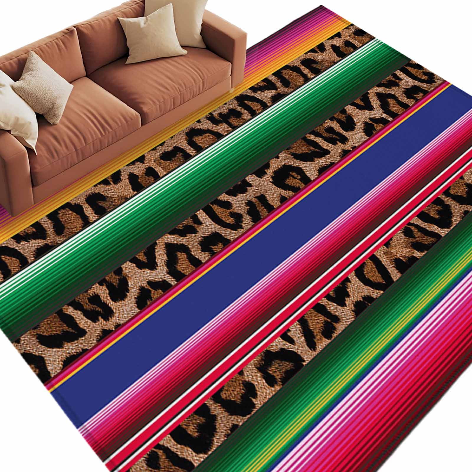 Area Rug 5x8ft, Mexico Colorful Stripes Washable Rugs for Living Room ...