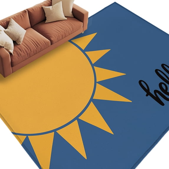 Area Rug 5x8ft, Modern Minimalist Sun Yellow Blue Washable Rugs for ...