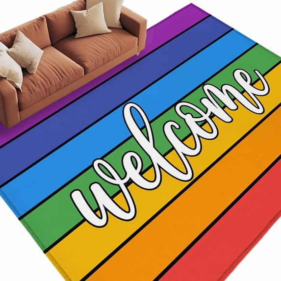 Area Rug 5x8ft, Modern Rainbow Stripe Washable Rugs for Living Room ...