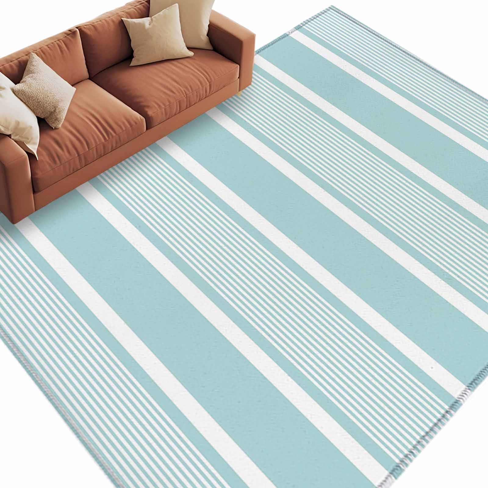 Area Rug 5x8ft, Nautical Mint Green Stripes Washable Rugs for Living ...
