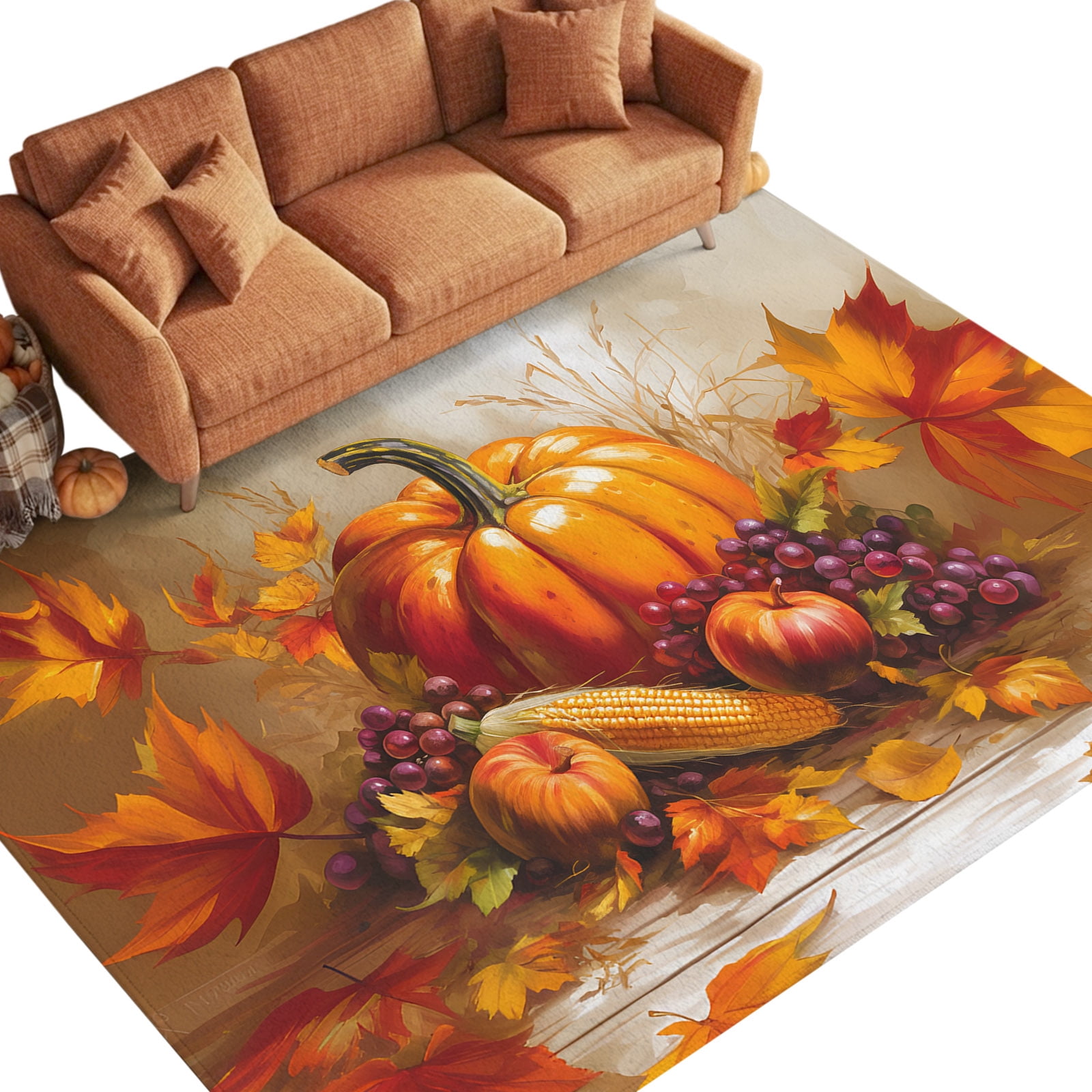 Area Rug 5x8ft, Orange Pumpkin Fall Thanksgiving Fruits Washable Rugs ...