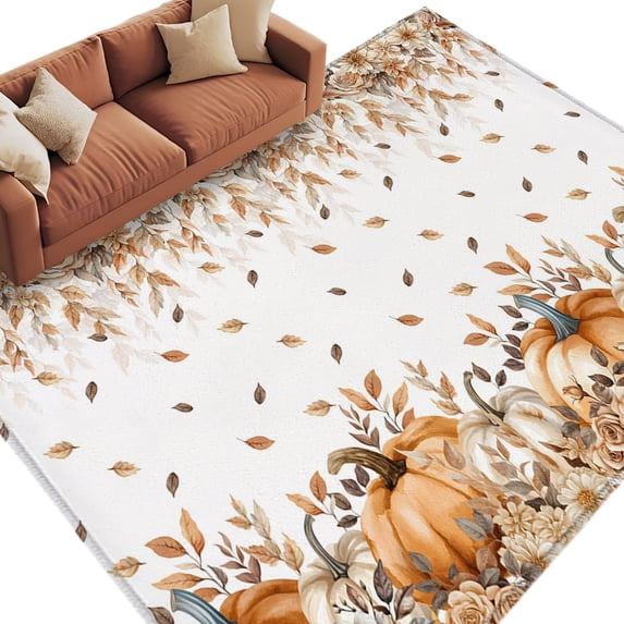 Area Rug 5x8ft, Orange Pumpkin Thanksgiving Flower Washable Rugs for ...