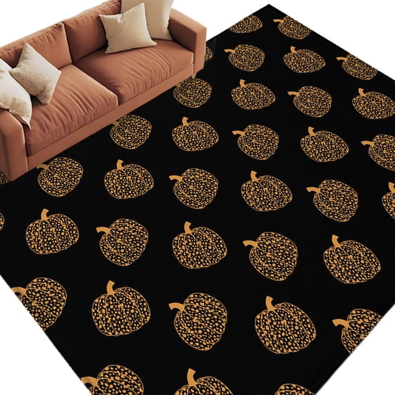 Area Rug 5x8ft, Pastoral Autumn Pumpkin Plant Washable Rugs for Living ...