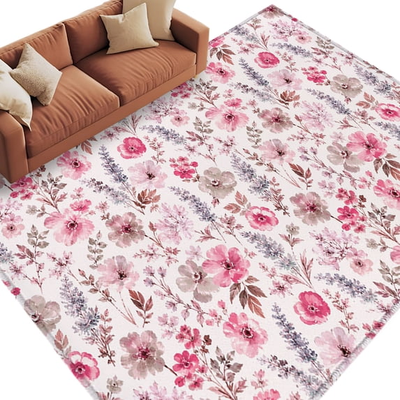 Area Rug 5x8ft, Pastoral Pink Flower Leaf Washable Rugs for Living Room ...