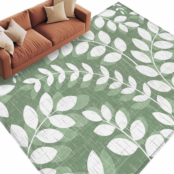 Area Rug 5x8ft, Rustic Leaves Branch on Sage Green Washable Rugs for ...