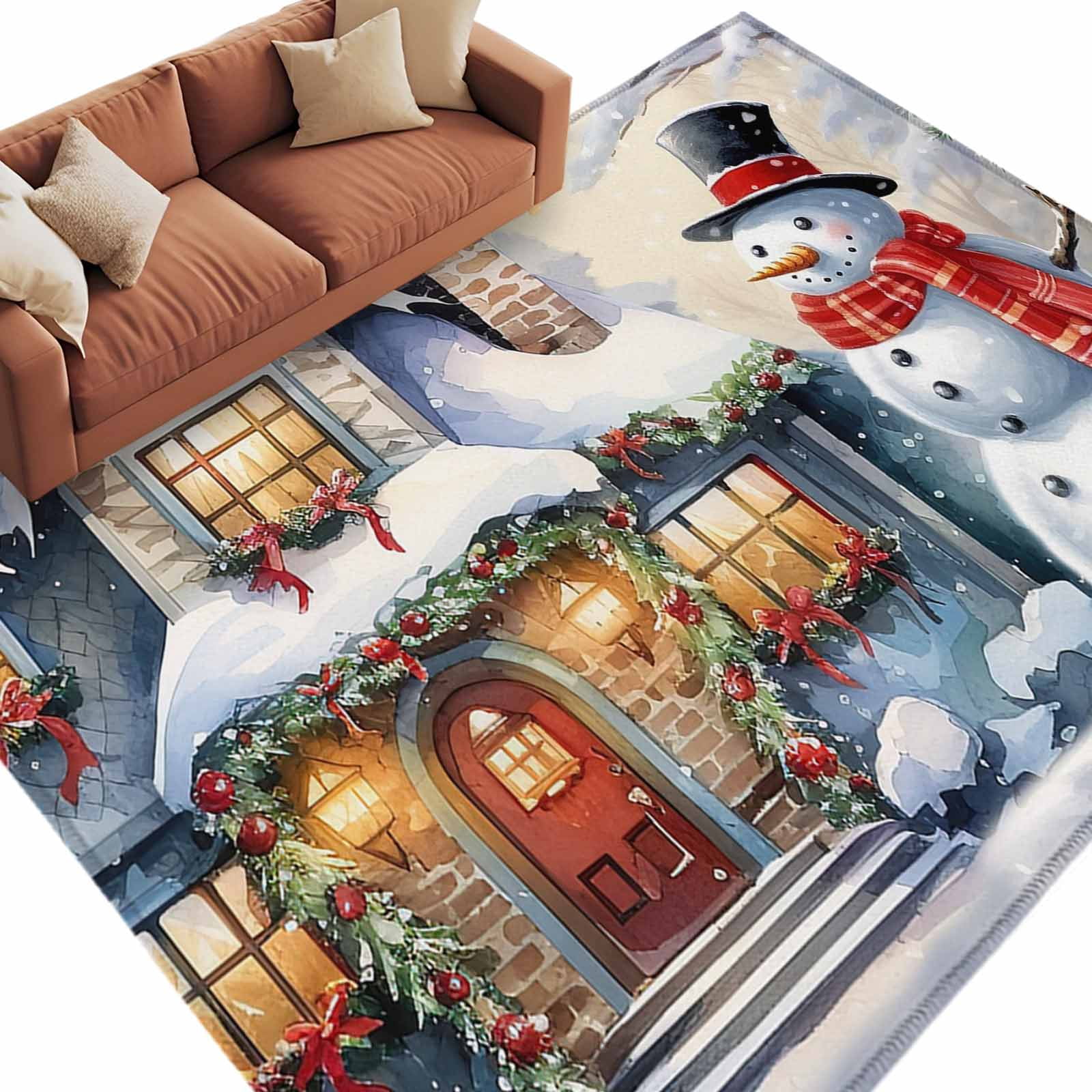 Area Rug 5x8ft, Snowman Xmas Tree Farmhouse Washable Rugs for Living ...