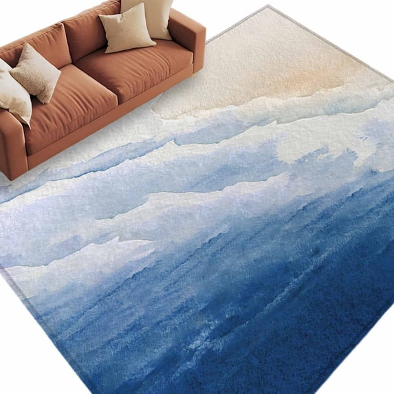 Area Rug 5x8ft, Summer Beach Ocean Blue Gradient Washable Rugs for ...