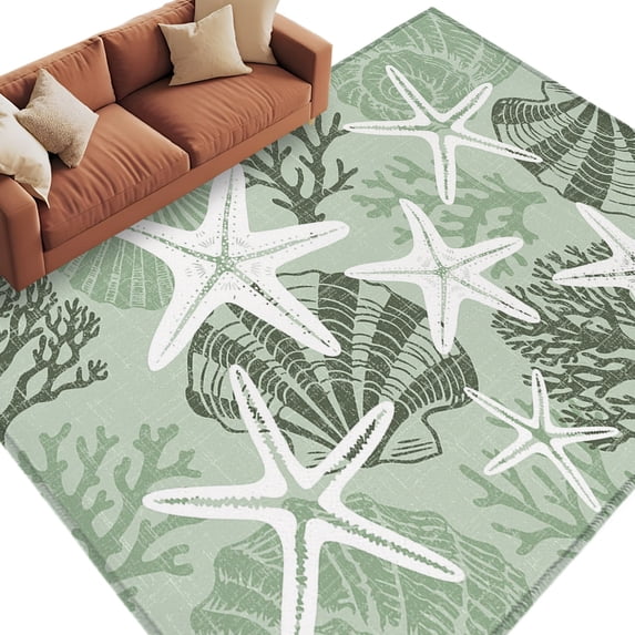 Area Rug 5x8ft, Summer Ocean Starfish Shell Washable Rugs for Living ...