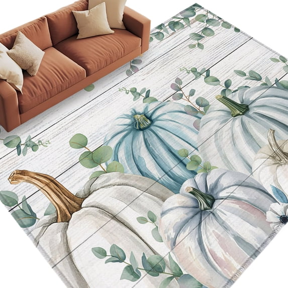 Area Rug 5x8ft, Thanksgiving Eucalyptus Leaf on Wood Washable Rugs for ...