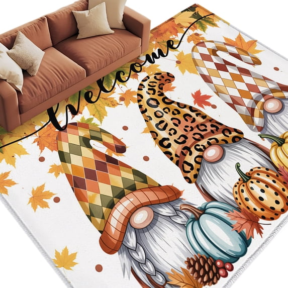 Area Rug 5x8ft, Thanksgiving Gnomes Pumpkins Washable Rugs for Living ...