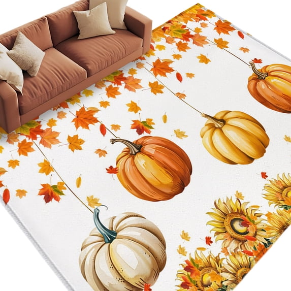 Area Rug 5x8ft, Thanksgiving Leaves Pumpkin Washable Rugs for Living ...