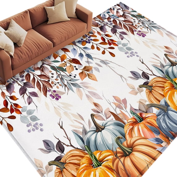 Area Rug 5x8ft, Thanksgiving Orange Blue Pumpkin Washable Rugs for ...