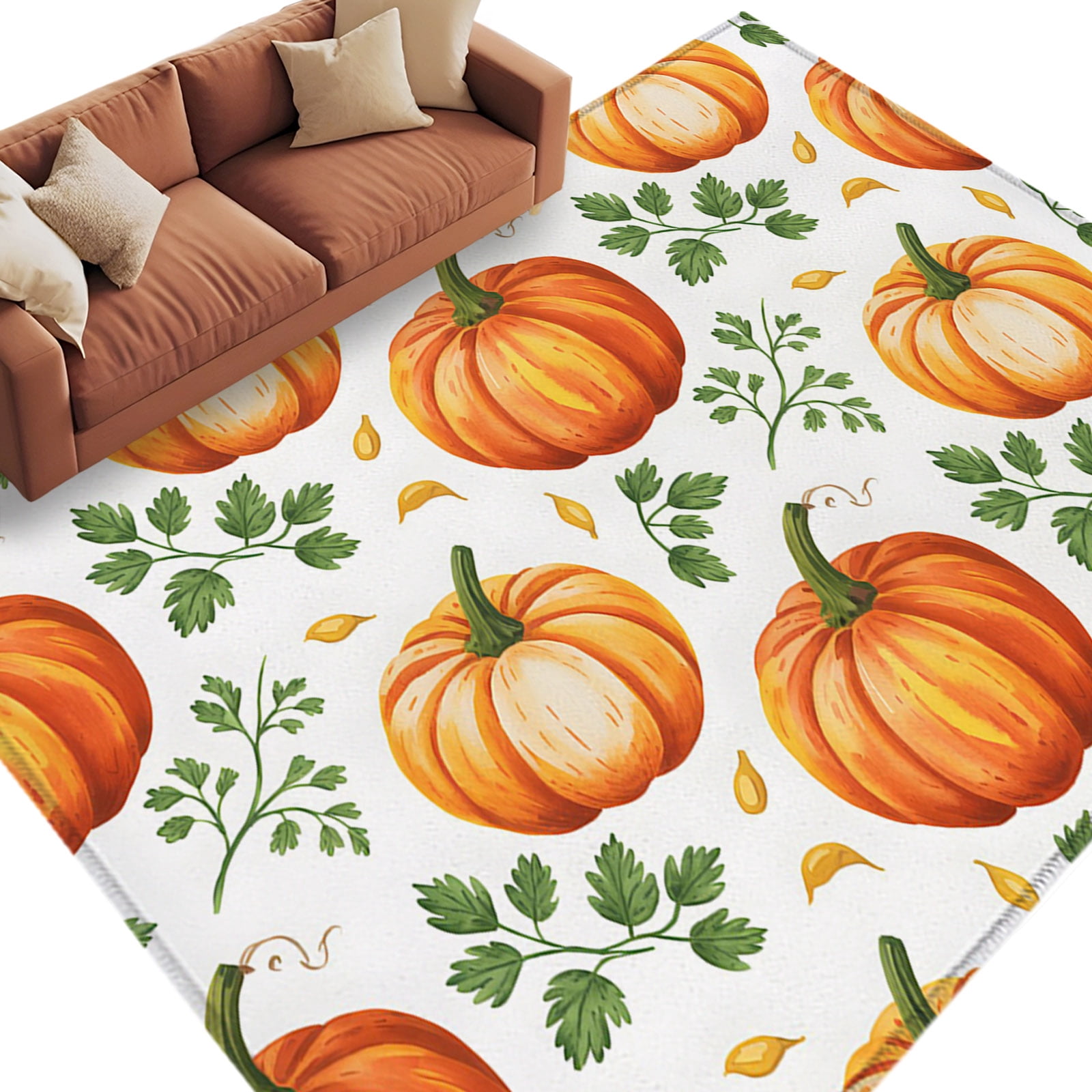 Area Rug 5x8ft, Thanksgiving Orange Pumpkin Leaves Washable Rugs for ...