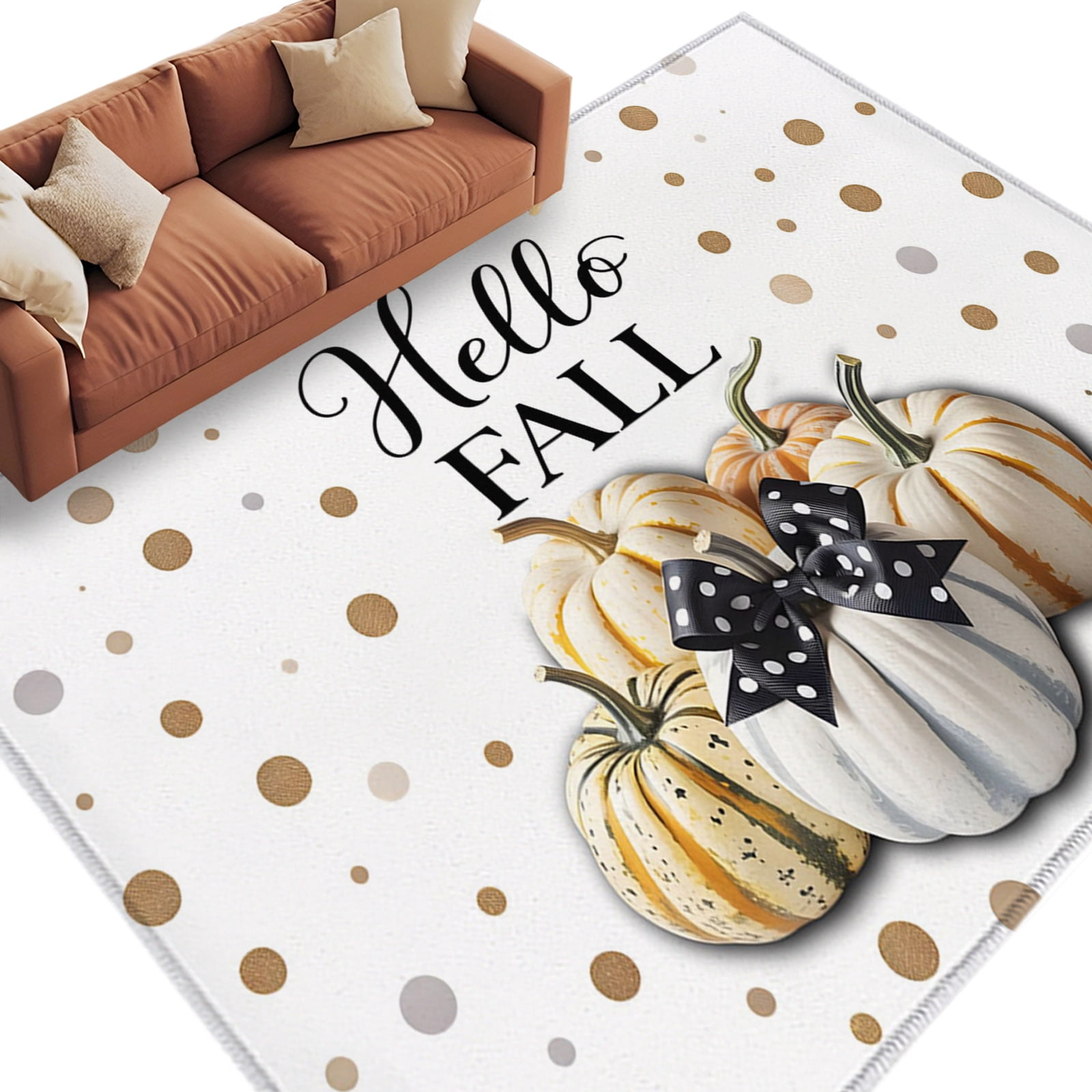 Area Rug 5x8ft, Thanksgiving Pumpkin Bow Dots Washable Rugs for Living ...