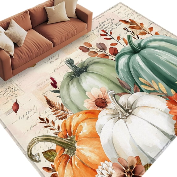 Area Rug 5x8ft, Thanksgiving Pumpkin Farm Harvest Washable Rugs for ...