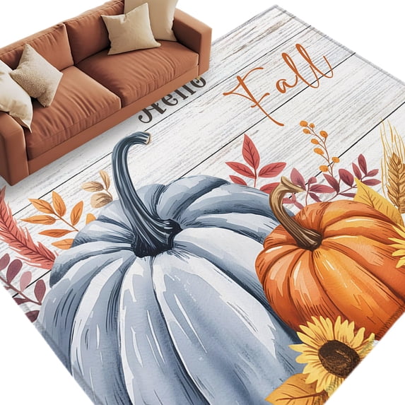 Area Rug 5x8ft, Thanksgiving Pumpkins on Wood Board Washable Rugs for ...
