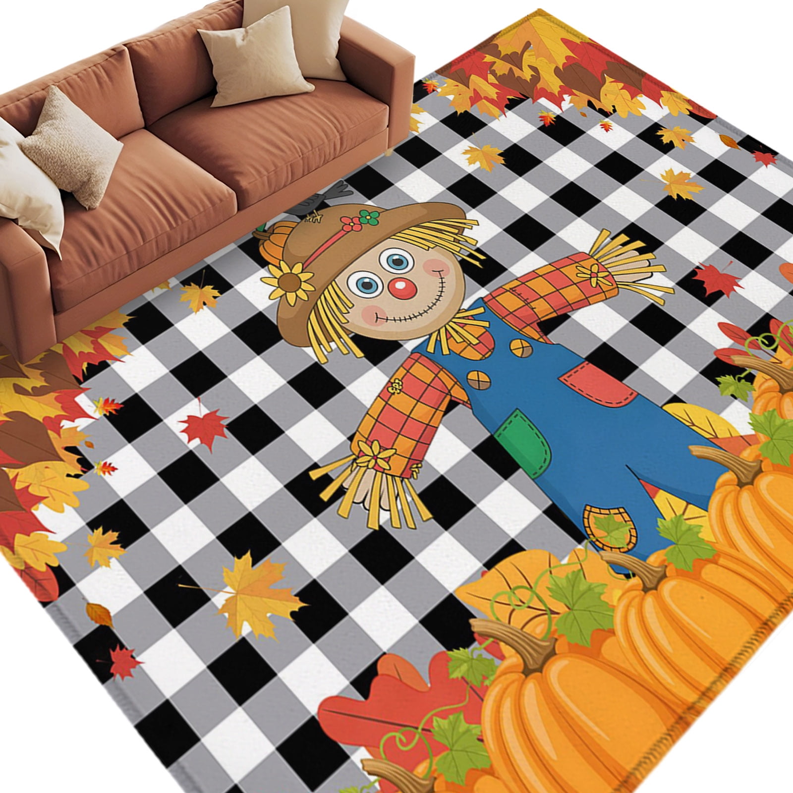 Area Rug 5x8ft, Thanksgiving Straw Man Pumpkin Harvest Washable Rugs ...