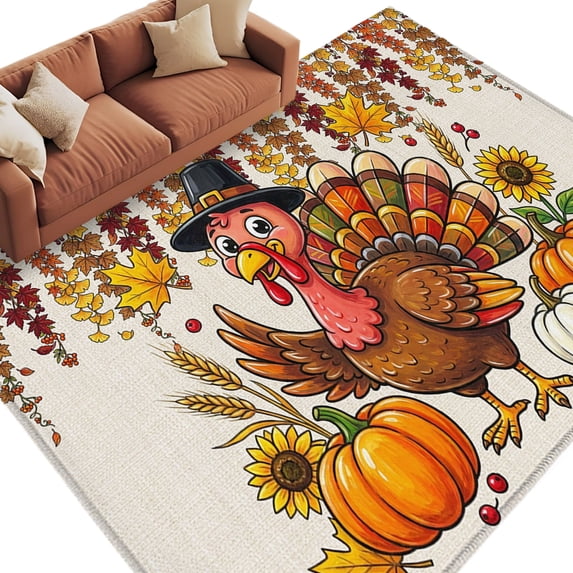 Area Rug 5x8ft, Thanksgiving Turkey Pilgrim Hat Washable Rugs for ...