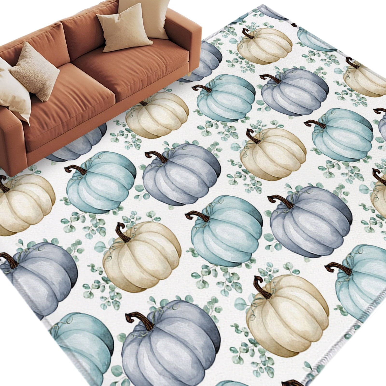 Area Rug 5x8ft, Thanksgiving Watercolor Pumpkin Seamless Washable Rugs ...