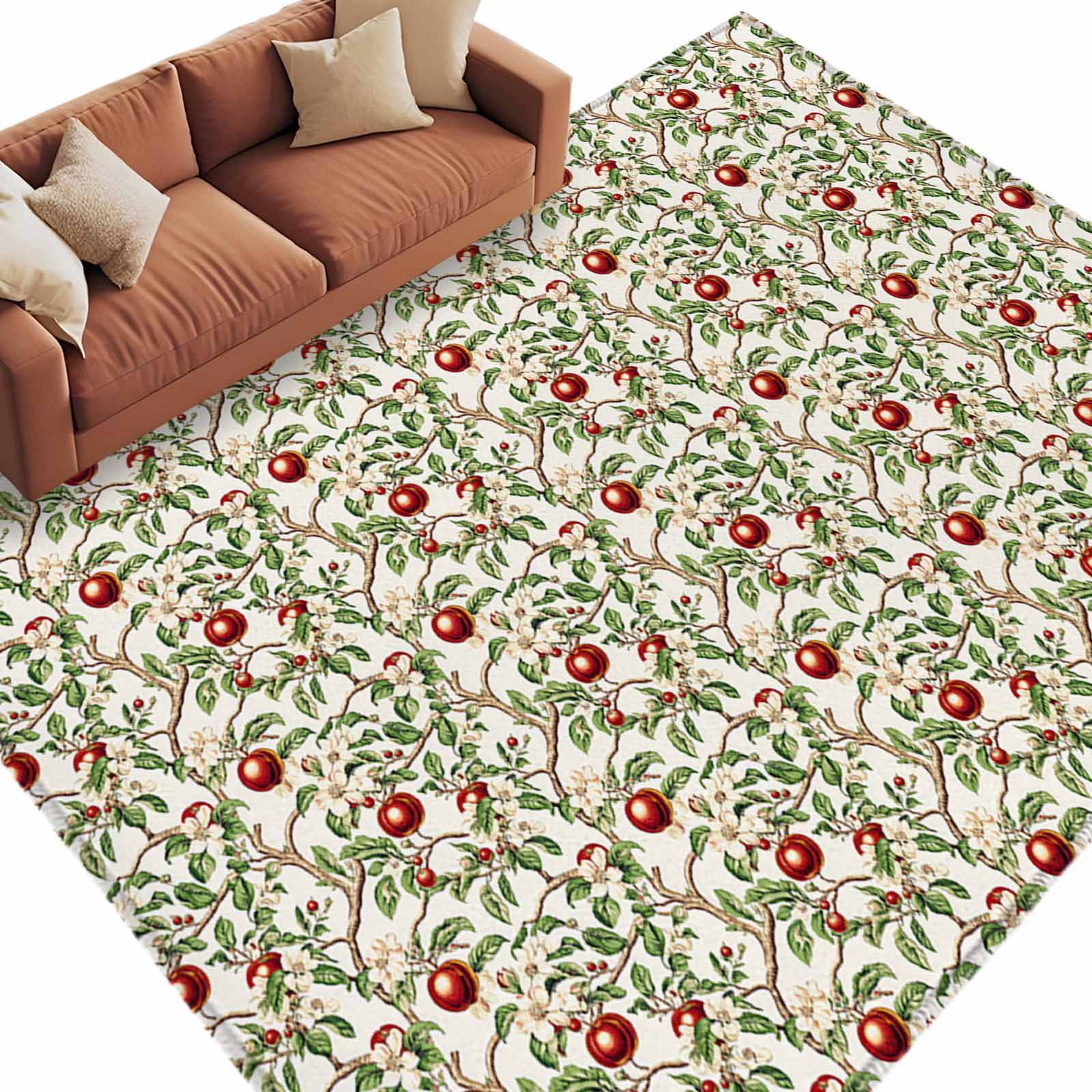 Area Rug 5x8ft, Watercolor Berry Floral Leaves Washable Rugs for Living ...