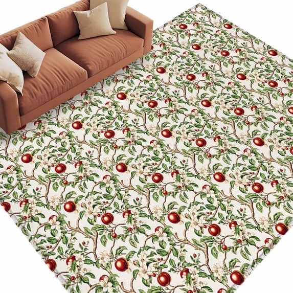 Area Rug 5x8ft, Watercolor Berry Floral Leaves Washable Rugs for Living ...