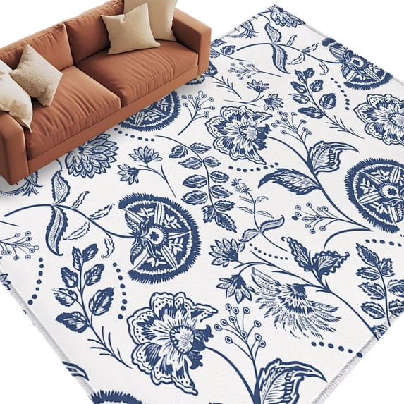 Area Rug 5x8ft, Watercolor Country Flower Leaf Washable Rugs for Living ...