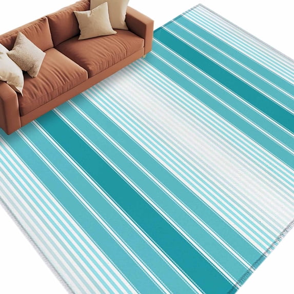 Area Rug 5x8ft, Watercolor Ocean Turquoise Line Washable Rugs for ...