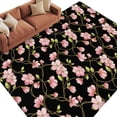 Area Rug 5x8ft, Watercolor Pink Flower on Black Washable Rugs for ...