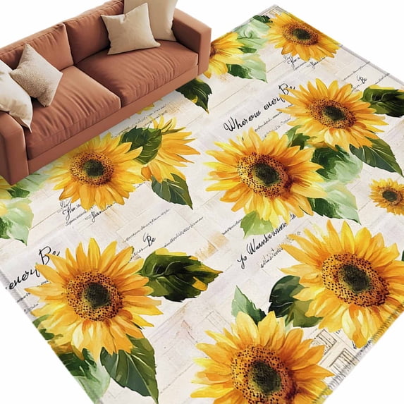 Area Rug 5x8ft, Watercolor Sunflower Flower Art Washable Rugs for ...