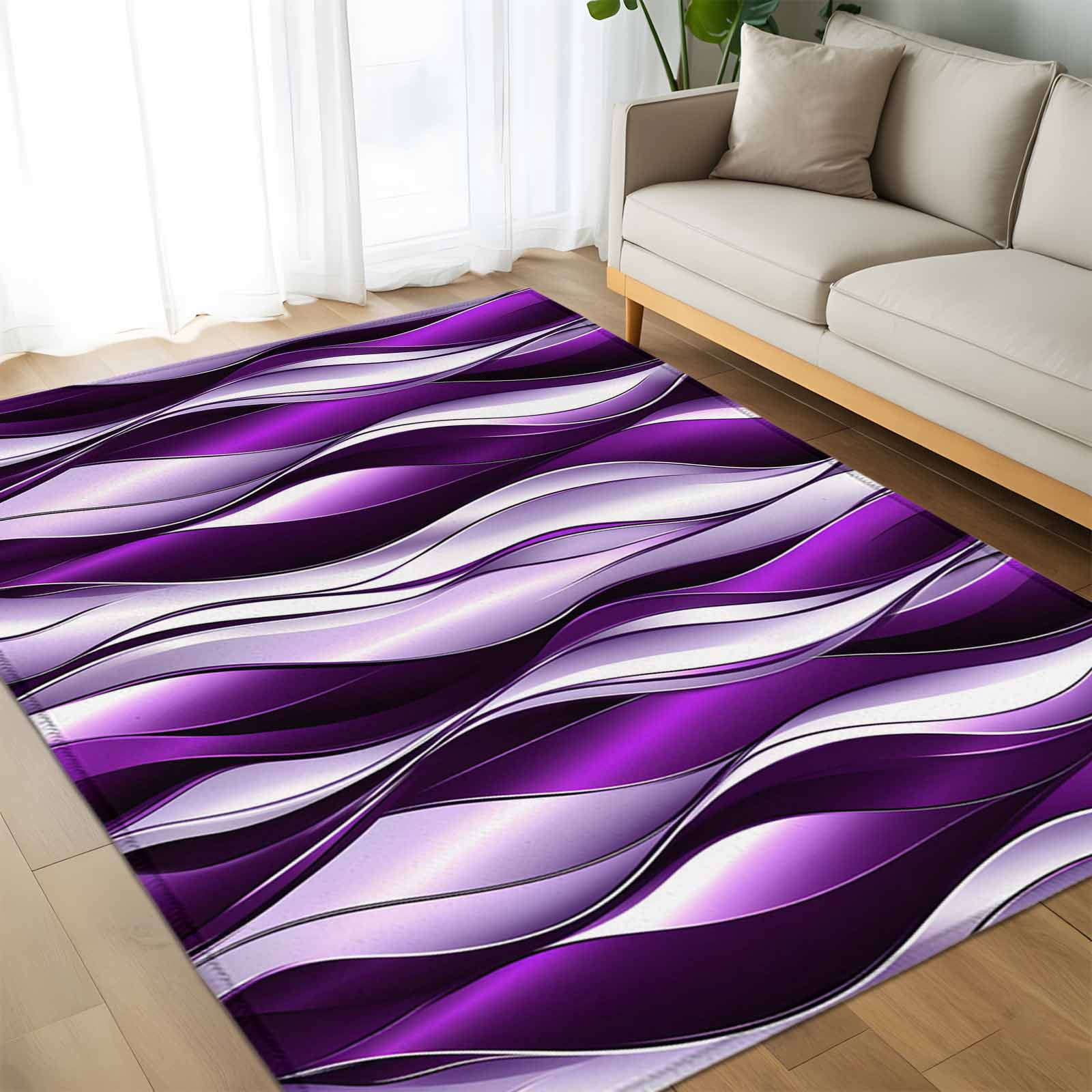 Area Rug 60×96in, Abstract Gradient Purple Line Floor Carpet Living ...