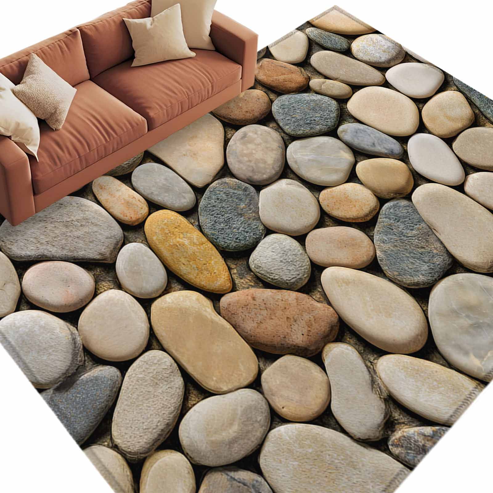 Area Rug 60×96in, Abstract Gray Yellow Cobblestone Floor Carpet Living ...