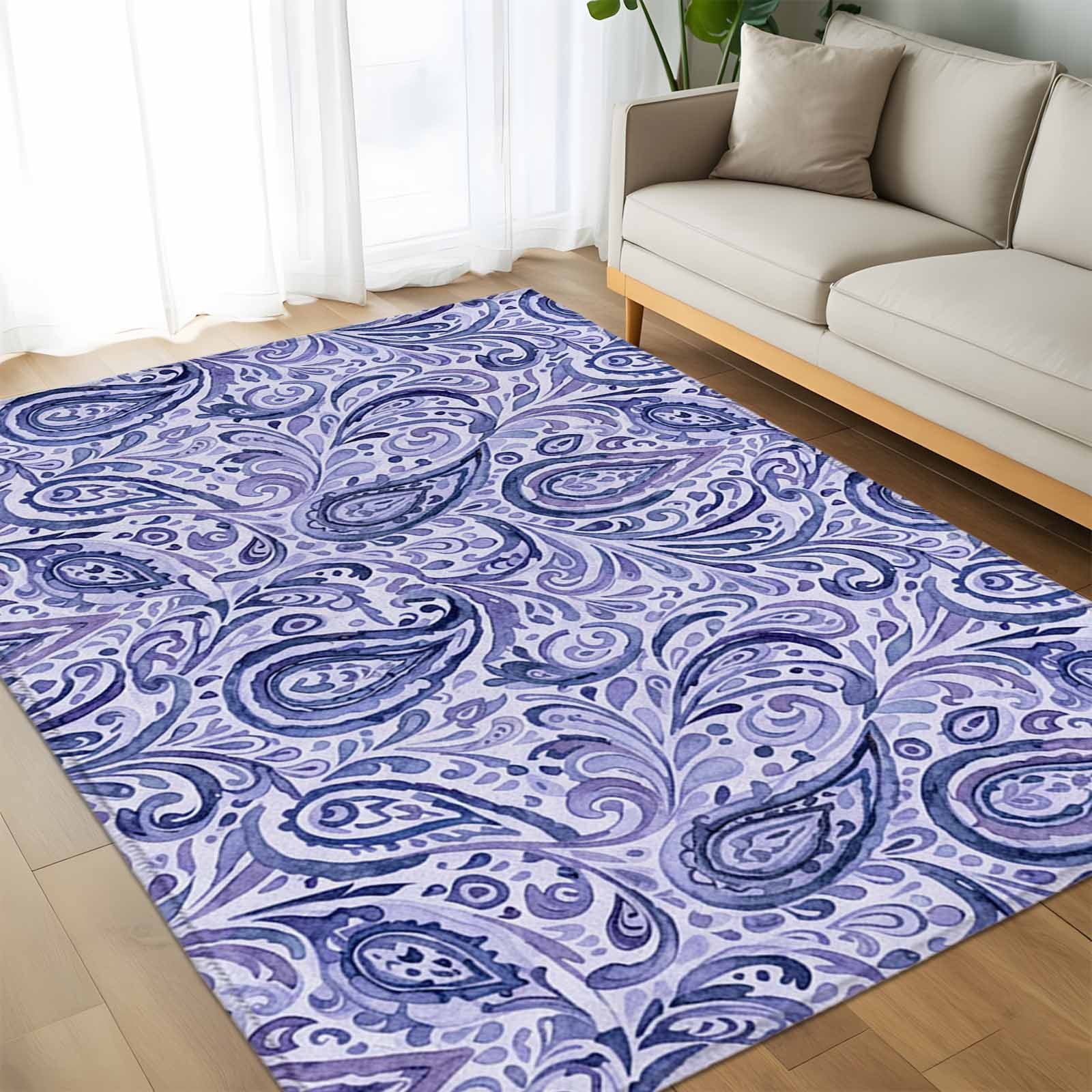 Area Rug 60×96in, Abstract Lavender Paisley Floral Floor Carpet Living ...