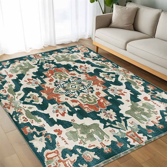 Area Rug 60×96in, Abstract Medieval Flowers Floor Carpet Living Room ...