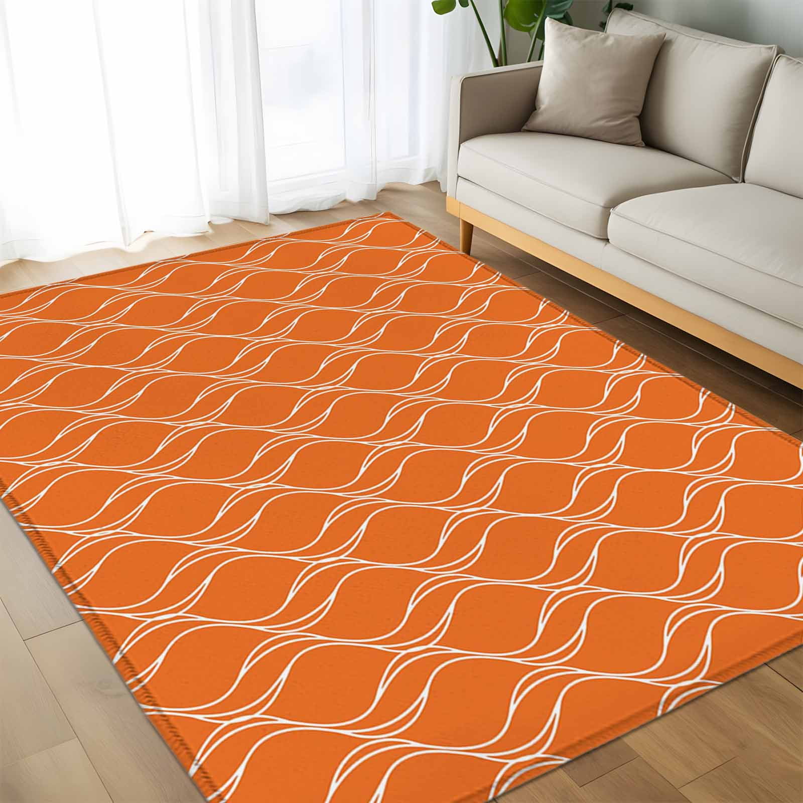 Area Rug 60×96in, Abstract Modern Orange Wave Line Floor Carpet Living ...