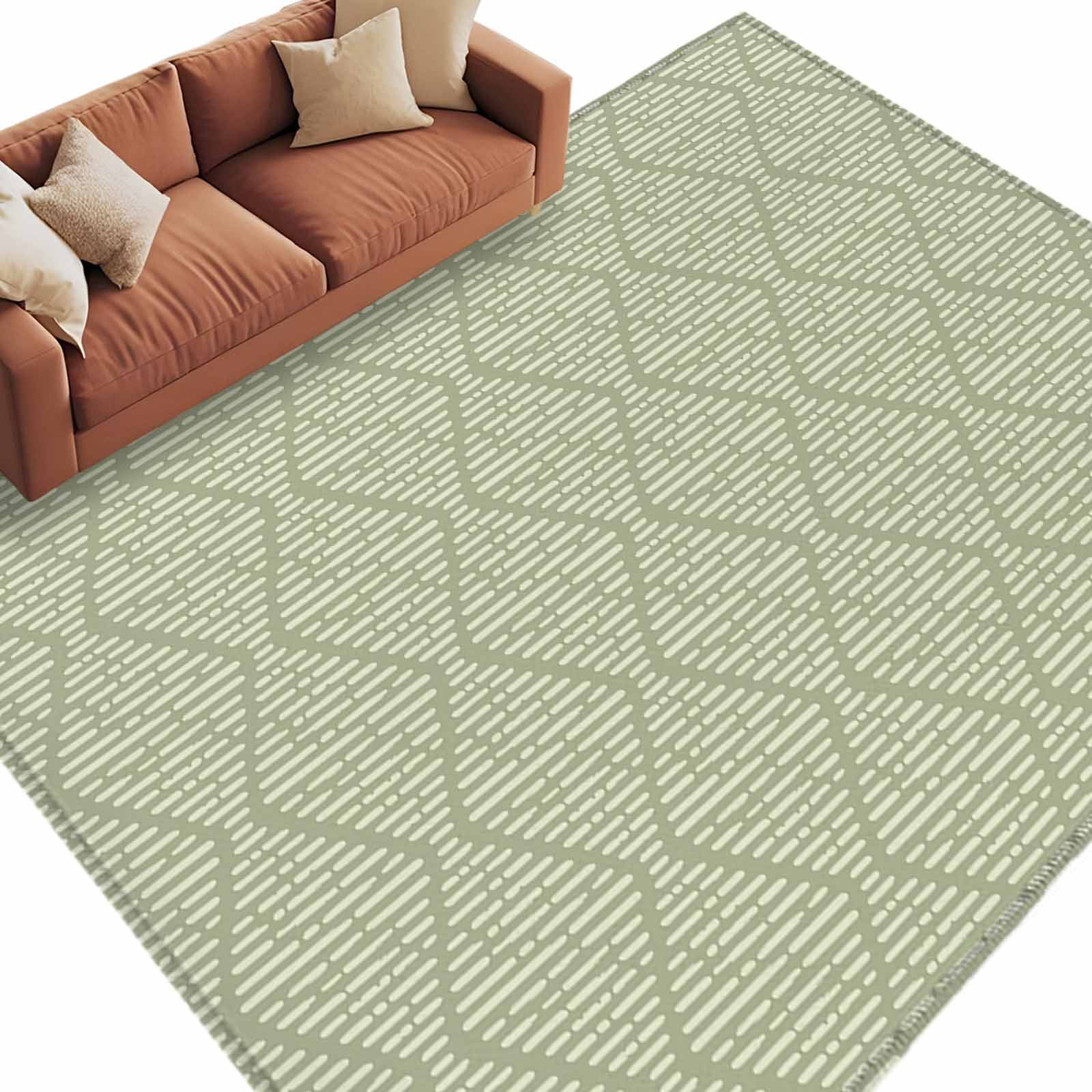 Area Rug 60×96in, Abstract Sage Green Stripes Diamond Floor Carpet ...