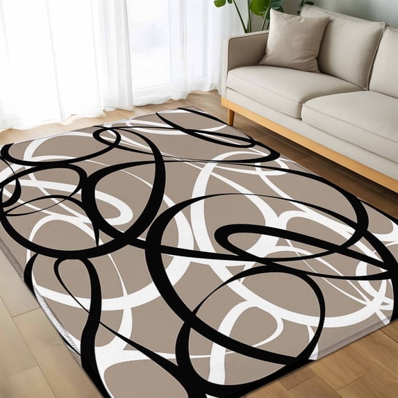 Area Rug 60×96in, Abstract Stripe Black White on Gray Floor Carpet ...